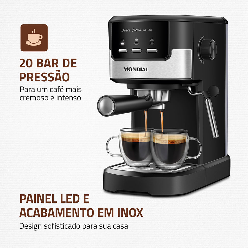 Cafeteira Espresso Dolce Crema 20 Bar Preto/Inox 1200W 220V C-20-EC Mondial - Carajas